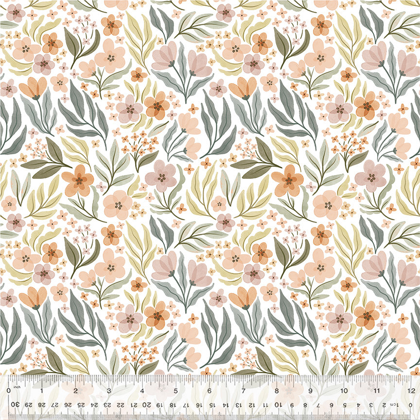 Petal and Purr Whistler Studios 54588-1 White Floral Garden Cotton – Windham Fabrics