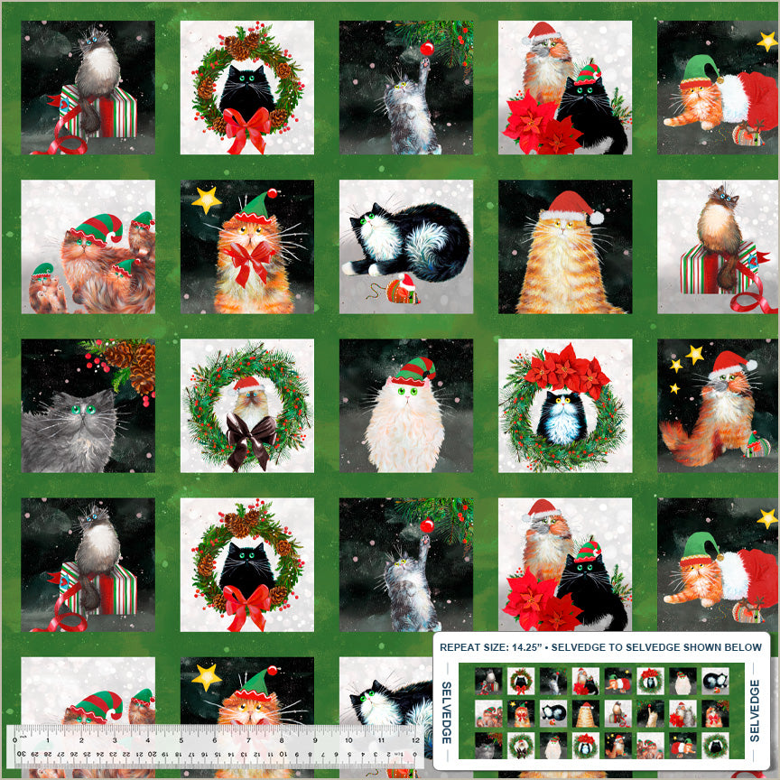 Meowy Christmas Kim Haskins 54483-2 Pine Festive Felines Cotton ...