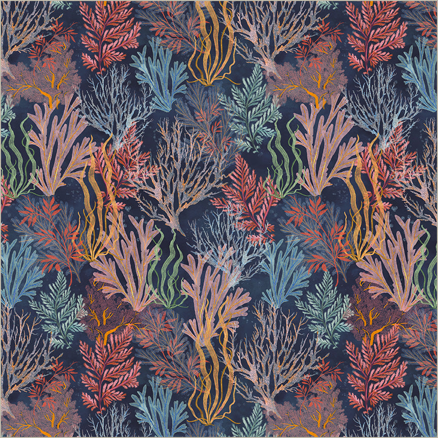 Deep Blue Katherine Quinn 55256D-1 Deep Blue Garden Reef Cotton ...