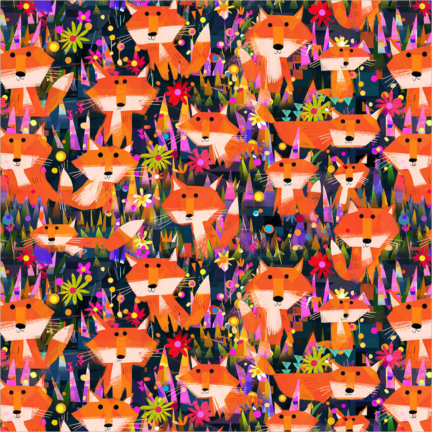 Animal Kingdom Gareth Lucas 55456D-2 Midnight Blue Foxes and Flowers ...