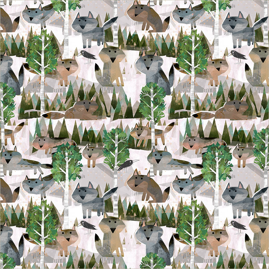 Animal Kingdom Gareth Lucas 55458D-4 White Forest Wild Wolves Cotton ...