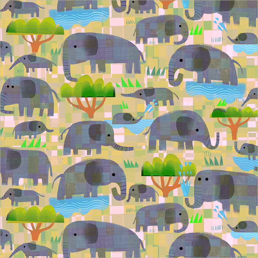 Animal Kingdom Gareth Lucas 55459D-5 Yellow Savanna Mama Elephant, Baby ...