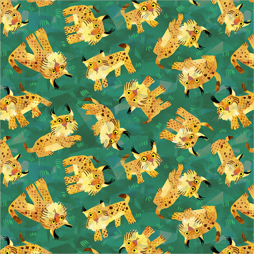 Animal Kingdom Gareth Lucas 55460D-6 Pine Green Solitary Lynx Cotton ...