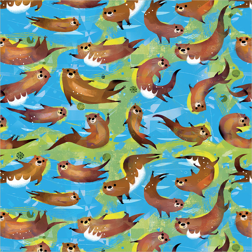 Animal Kingdom Gareth Lucas 55461D-7 Cyan Swimming Otters Cotton ...