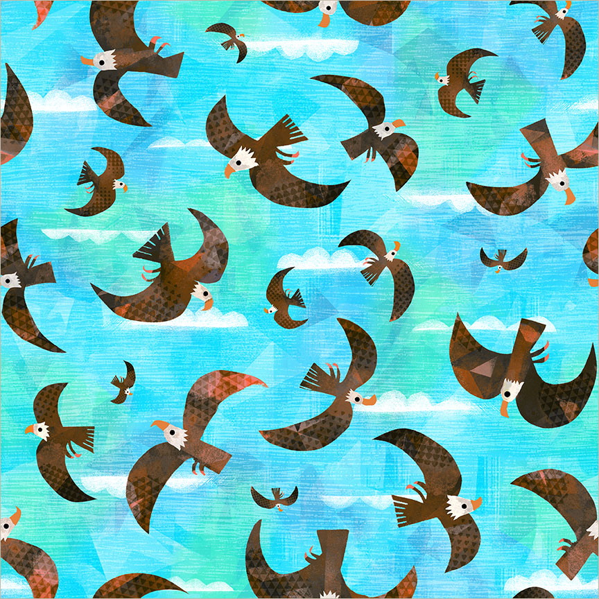 Animal Kingdom Gareth Lucas 55463D-1 Turquoise Bald Eagle Cotton ...
