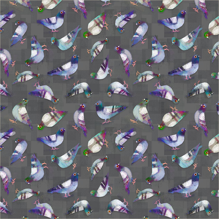 Animal Kingdom Gareth Lucas 55465D-10 Asphalt Pigeon Pals Cotton ...