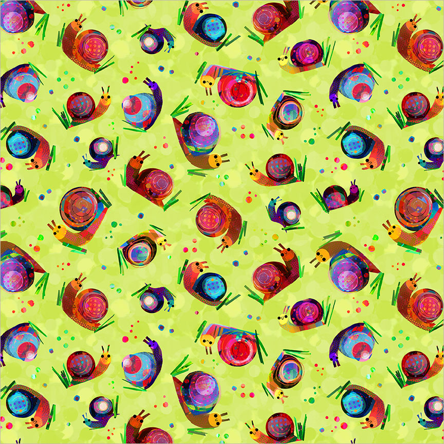 Animal Kingdom Gareth Lucas 55466D-11 Chartreuse Garden Snails Cotton ...